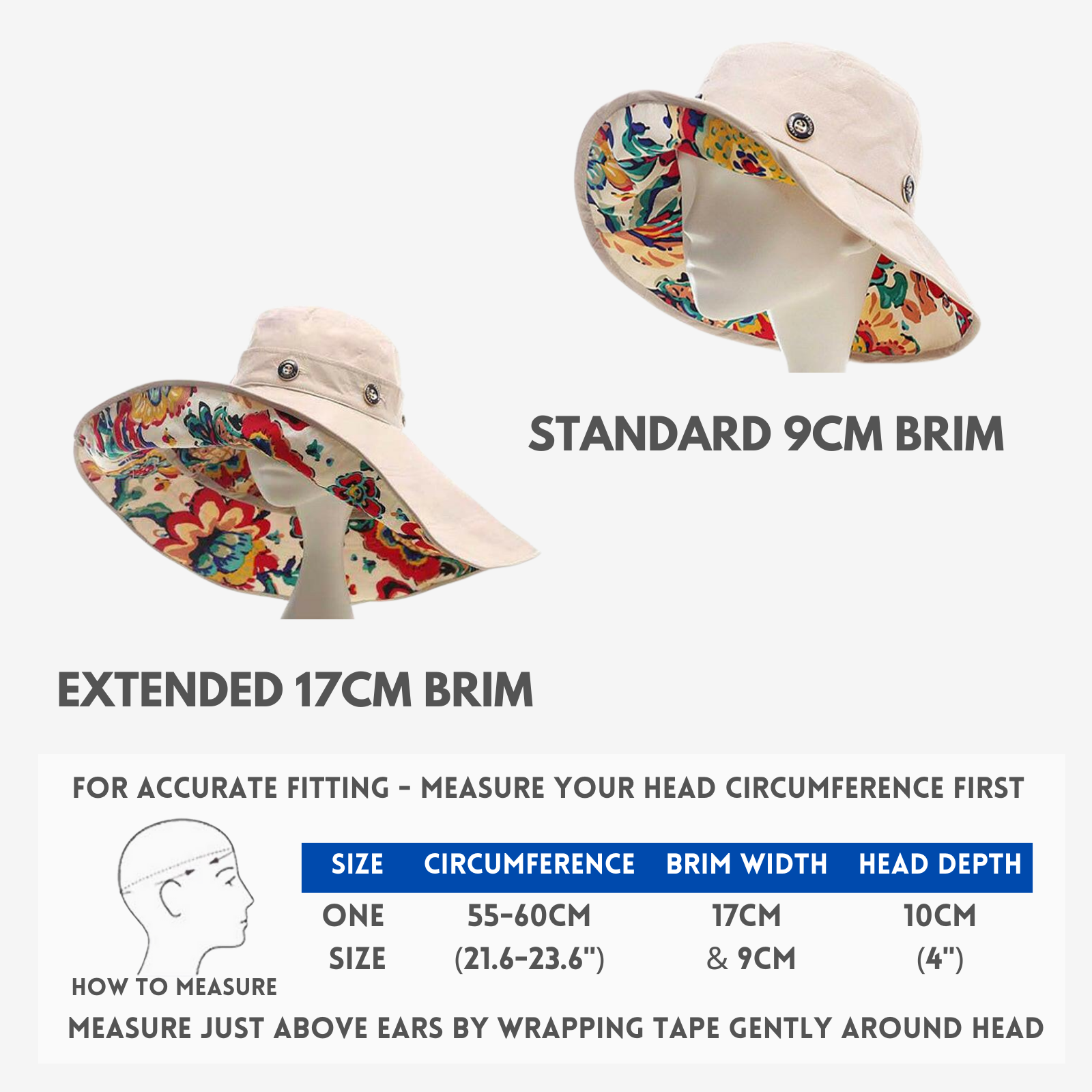 Floral Extendable Extra Wide Brim Sun Hat for Women - UPF50 Cotton ...