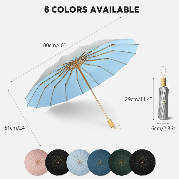 Compact Large Umbrella UPF50 with 16-Rib Frame for Sun and Rain - UV ...