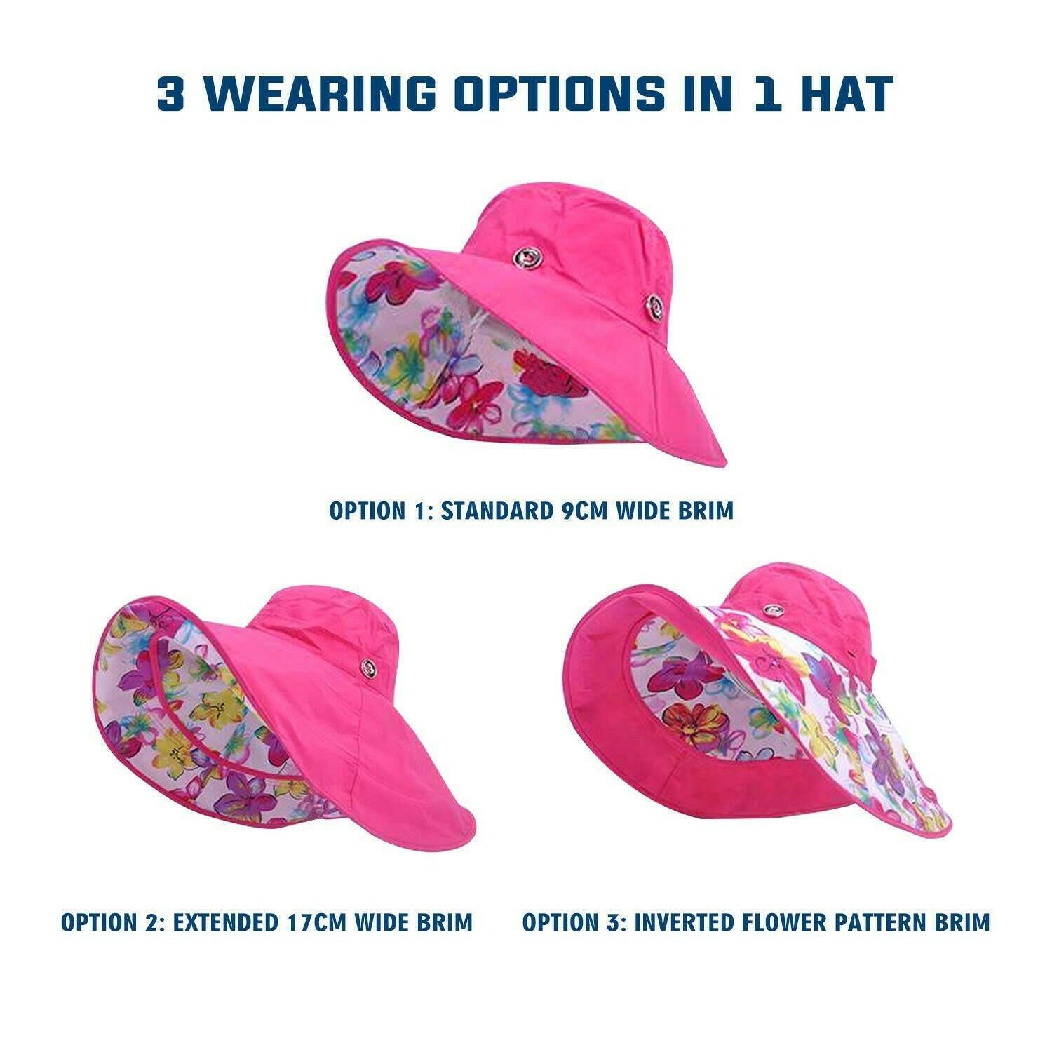 Floral Extendable Extra Wide Brim Sun Hat for Women - UPF50 Cotton ...