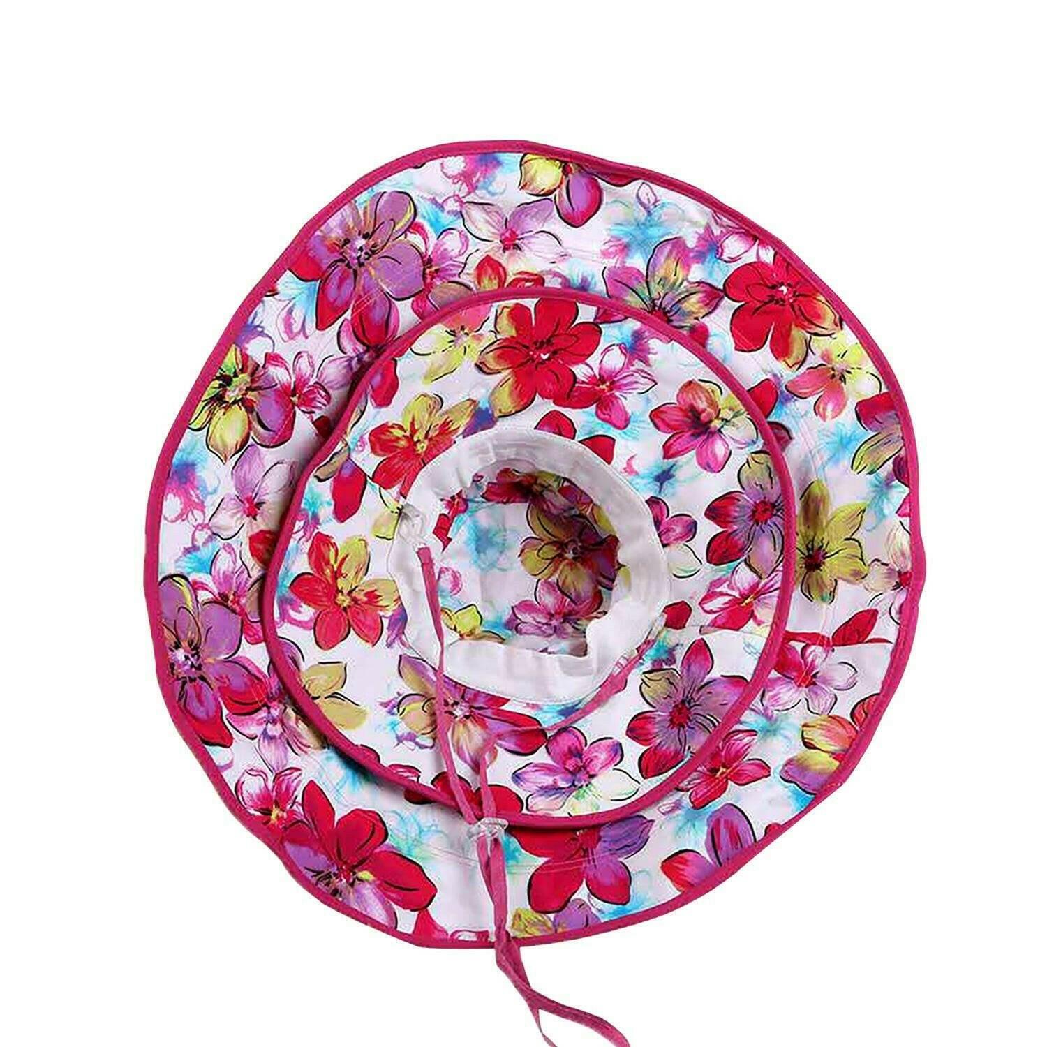 Floral Extendable Extra Wide Brim Sun Hat for Women - UPF50 Cotton ...