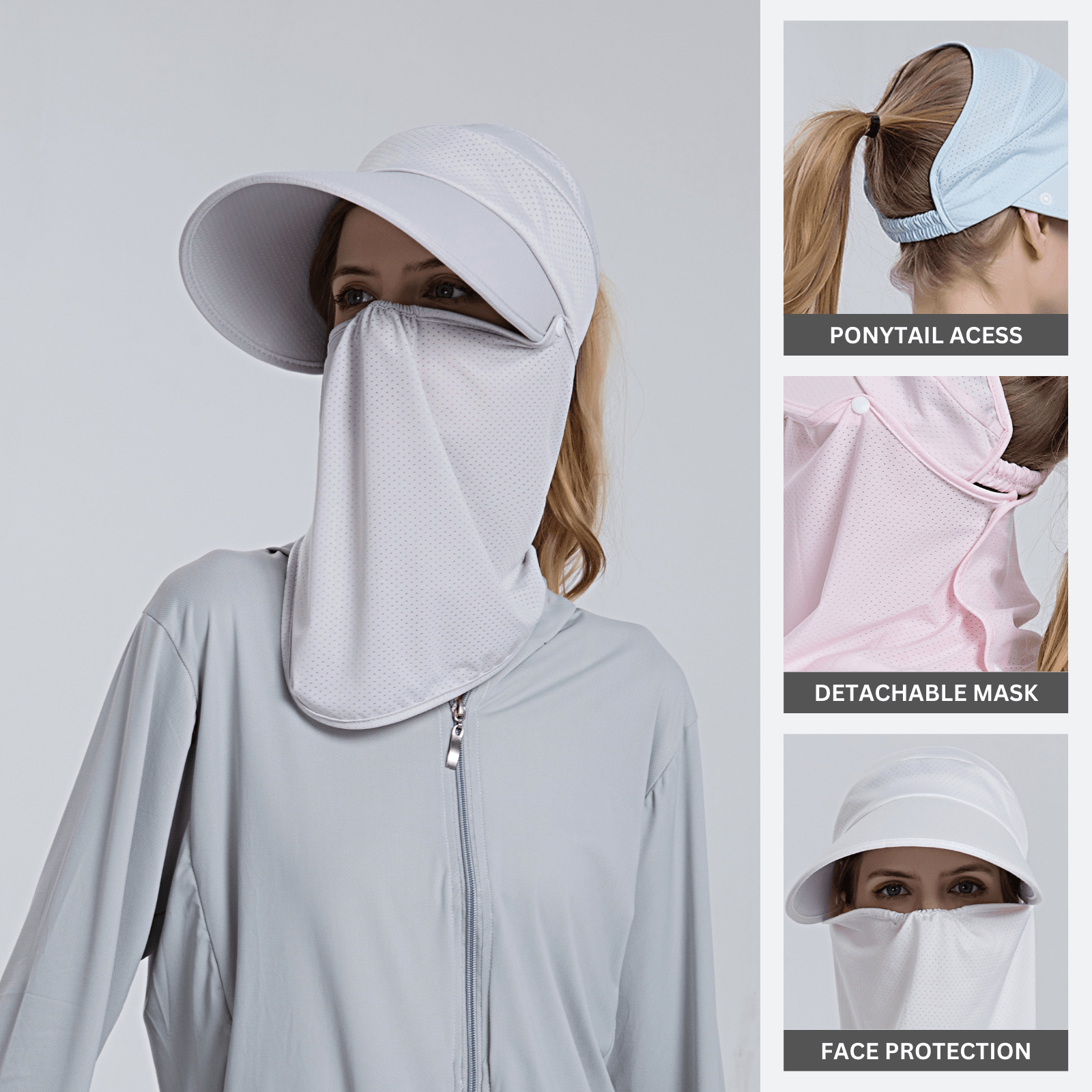 Wide Brim Visor Sun Hat for Women with Detachable Face Mask - UPF50 ...